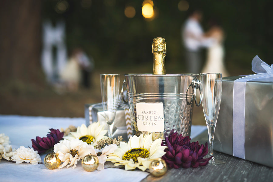 Personalized Wedding Gift - Hammered Stainless Steel Wine Bucket wtih