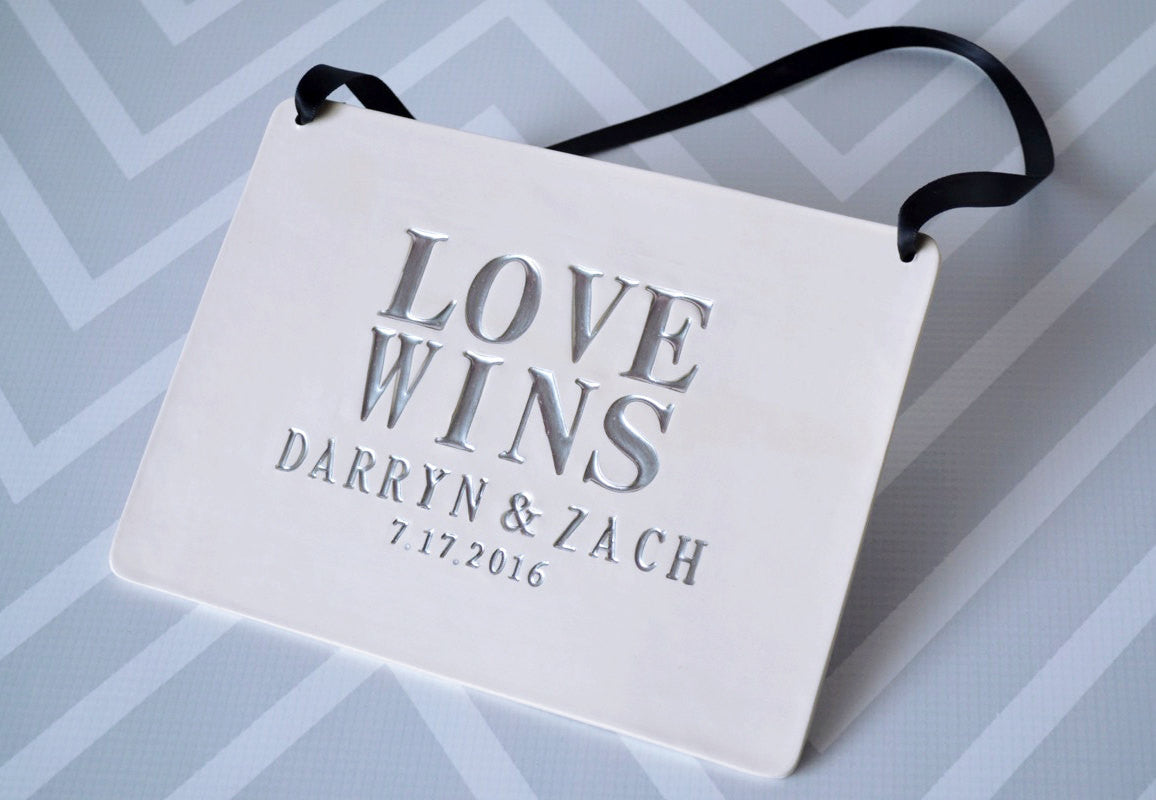 Love Wins Sign - Personalized with Names and Wedding Date - Wedding Si