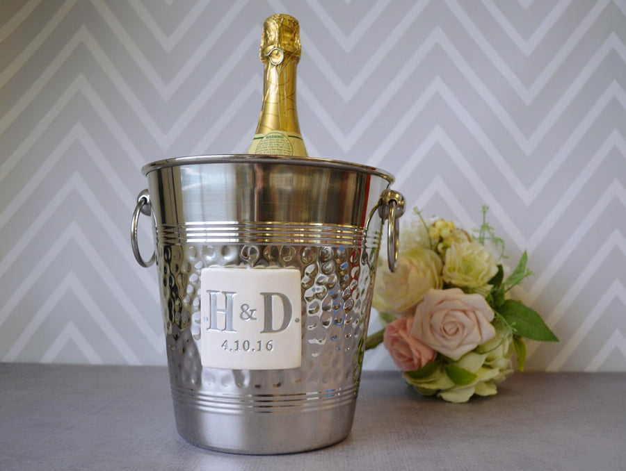 Personalized Wedding Gift - Hammered Stainless Steel Wine Bucket with