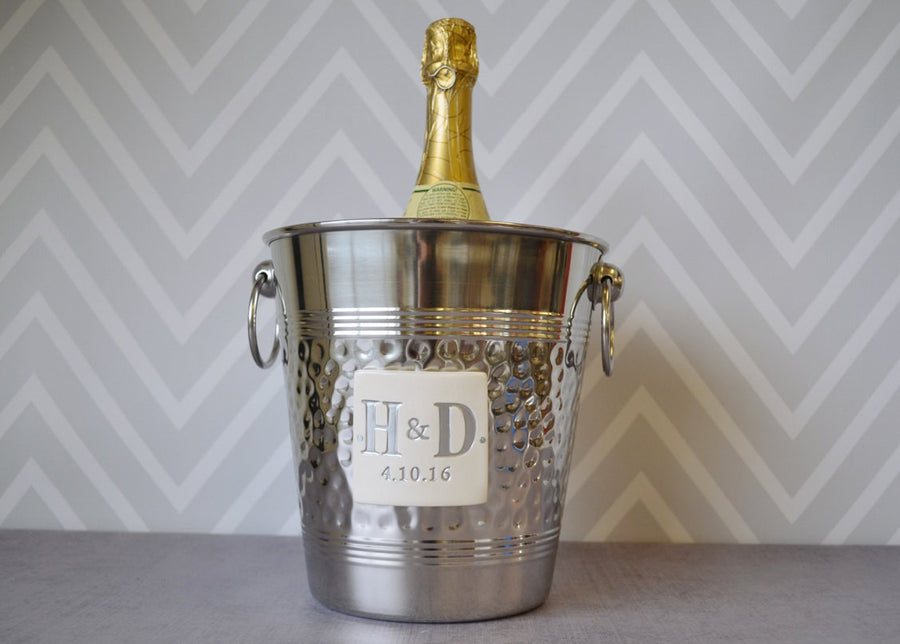 Personalized Wedding Gift - Hammered Stainless Steel Wine Bucket with